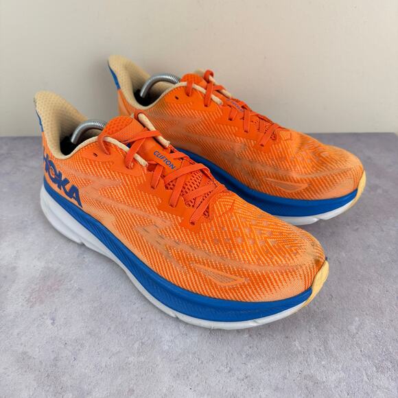 Hoka | Shoes | Hoka Clifton 9 Mens Sz 25 Orange With Blue Fulton ...